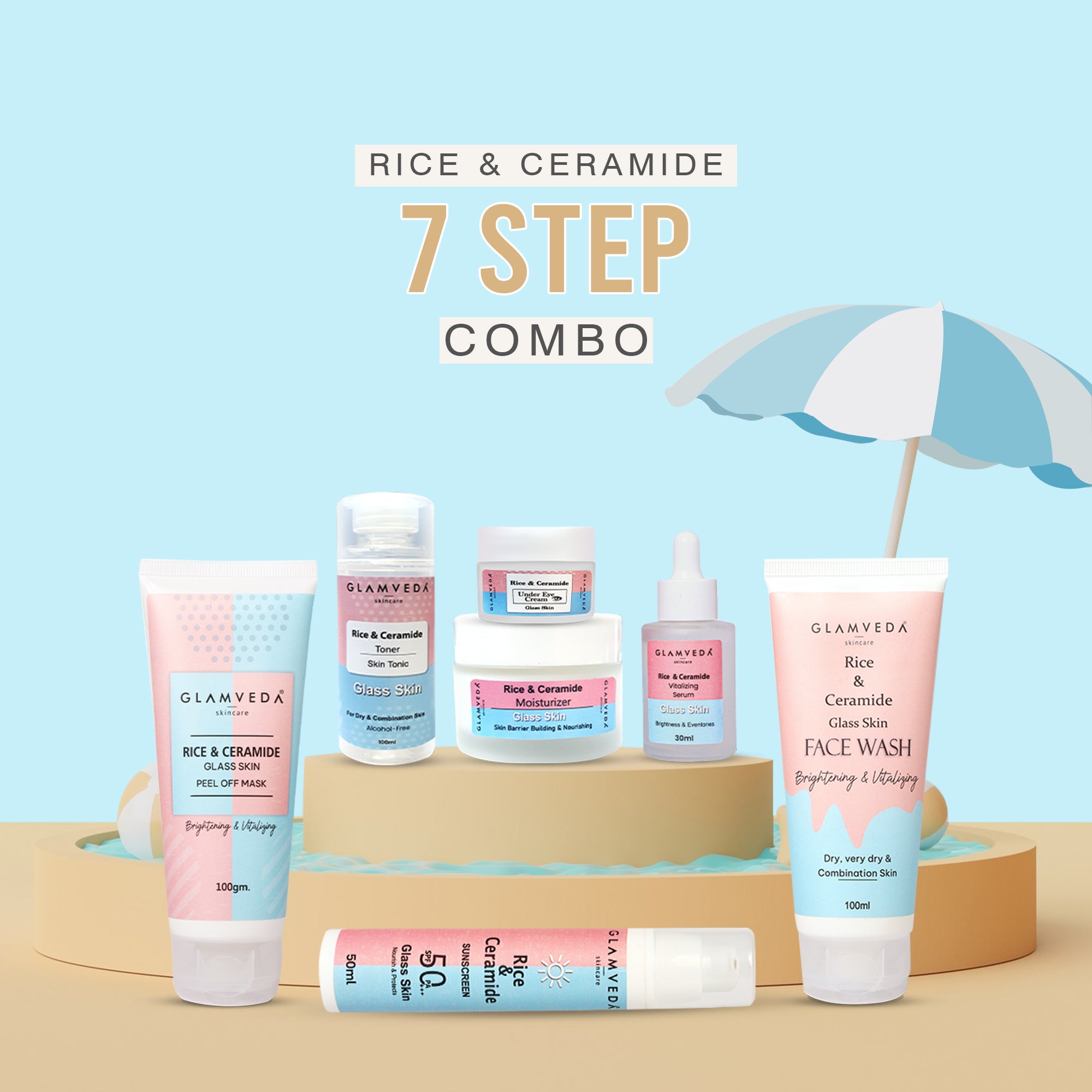 Glamveda Korean Glass Skin Rice & Ceramide 7 Step Gift Box | Face wash ...