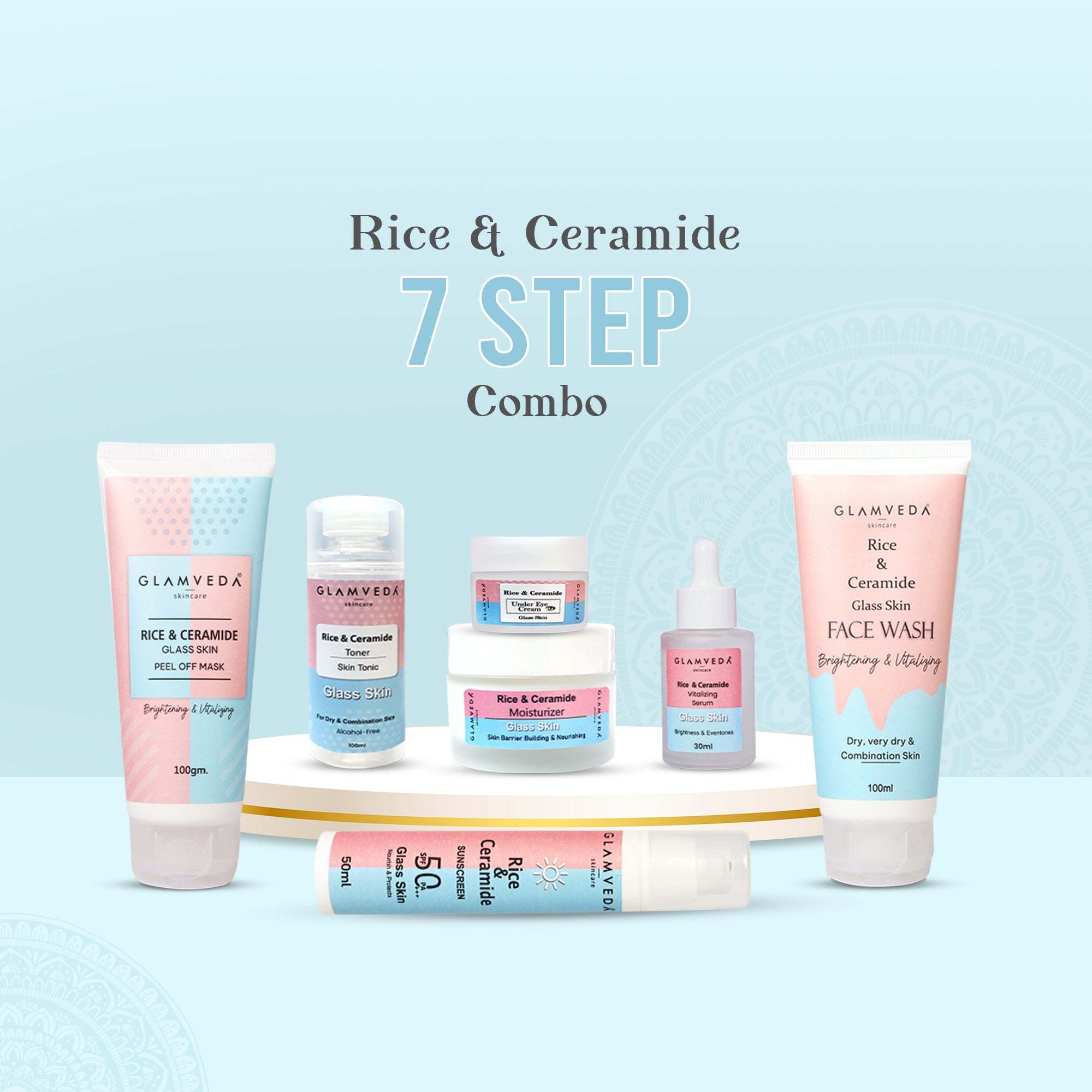 Glamveda Korean Glass Skin Rice & Ceramide 7 Step Gift Box | Face wash ...